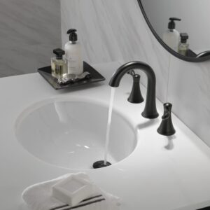 Delta Faucet Esato Widespread Bathroom Faucet 3 Hole, Matte Black Bathroom Faucet, Bathroom Sink Faucet, Drain Assembly Included, Matte Black 35897LF-BL