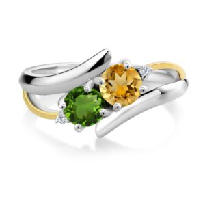 925 Sterling Silver and 10K Yellow Gold Build Your Own Customized and Personalized Engraved 2-Stone Round Birthstones and White Lab Grown Diamond Women Ring (Available In Size 5, 6, 7, 8, 9)