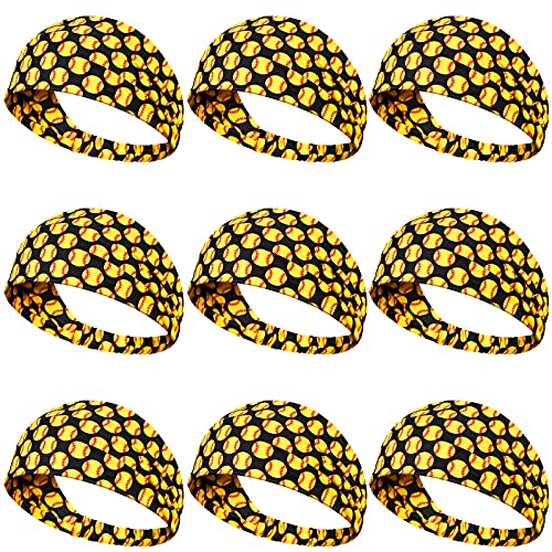 WILLBOND 9 Pieces Sport Headbands Ball Hairbands Non Slip Elastic Sweat Proof Sport Headbands Adjustable Sport Hair Accessories for Women Outdoor Sports Yoga Ball Theme Party(Softball Pattern)