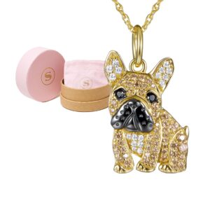 scamper & co french bulldog pendant necklace for women - gemstone cubic zirconia