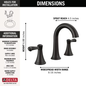 Delta Faucet Esato Widespread Bathroom Faucet 3 Hole, Matte Black Bathroom Faucet, Bathroom Sink Faucet, Drain Assembly Included, Matte Black 35897LF-BL