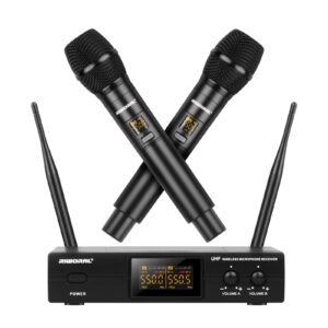 wireless microphone system dual uhf handheld cordless mic set work range 180ft dynamic microphone with xlr & 1/4 inch jack for church karaoke machine speech wedding party singing