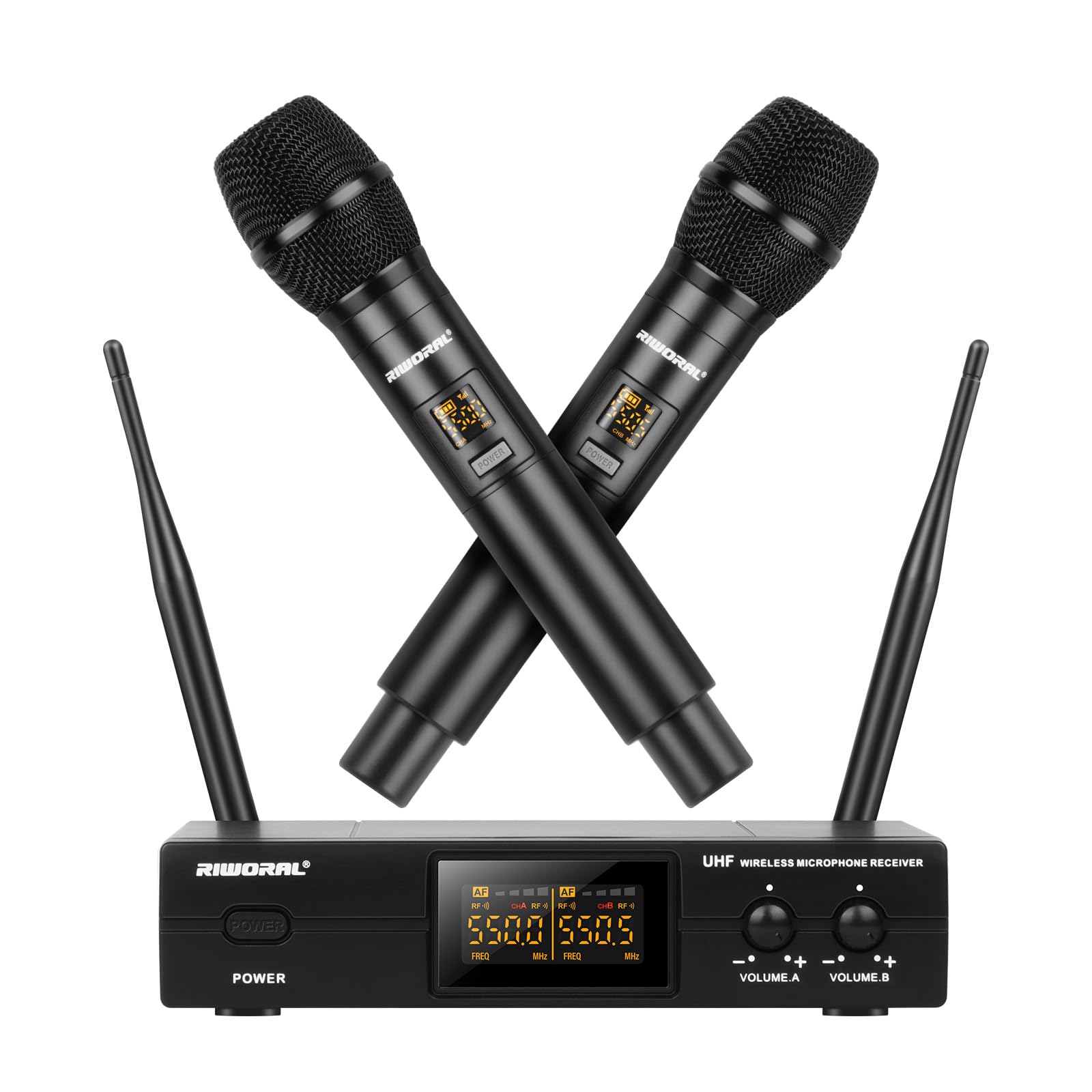 Wireless Microphone System Dual UHF Handheld Cordless Mic Set Work Range 180ft Dynamic Microphone with XLR & 1/4 inch Jack for Church Karaoke Machine Speech Wedding Party Singing