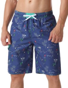 nonwe men's swimming shorts 9" breathable palm tree beach shorts with lining blue 40