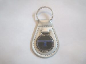 1969 torino talladega vintage t logo leather keychain - silver