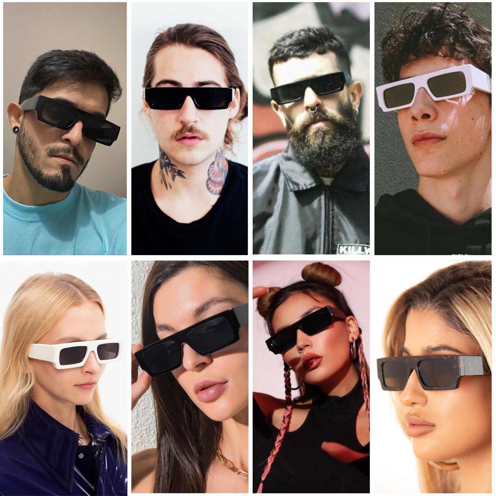 TruFabV Vintage Rectangle Sunglasses for Men Women 90s Retro Fashion Glasses Square Shades (Black)