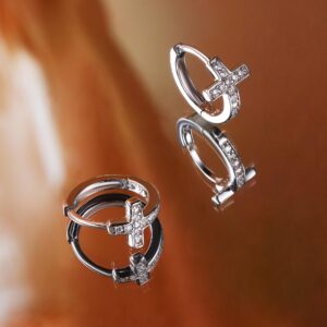 MILACOLATO 925 Sterling Silver Cross Hoop Earrings: Small Huggie Earring for Women Men Tiny Cubic Zirconia Hypoallergenic Cartilage Cross Earrings Dainty 18K Gold Plated Jewelry Gifts