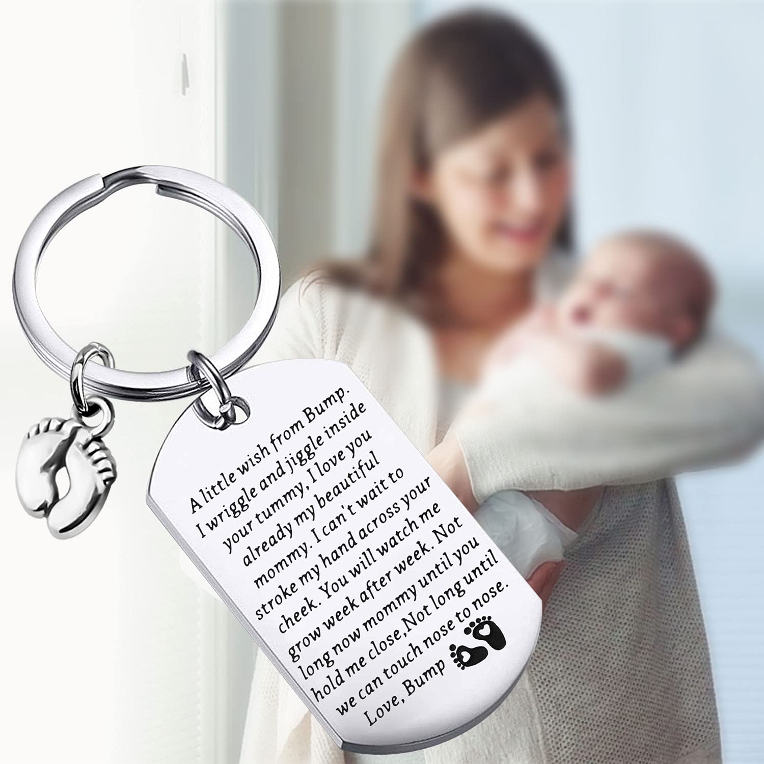 WSNANG Mommy To Be Keychain Gift A Little Wish From Bump Pregnancy Baby Announcement Gifts New Mom Jewelry (A Little Wish Bump DT)