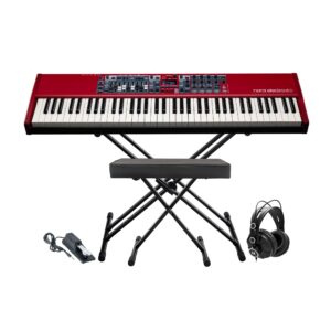 nord electro 6d 73 73-note semi-weighted waterfall keybed bundle with adjustable keyboard stand, adjustable double x bench, sustain pedal, and closed-back headphones (5 items)