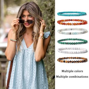 XIMEO 12Pcs 4mm Mini Semi Precious Gemstone Energy Bracelets - Tiny Round Beads Stretch Bracelet Natural Stone Healing Crystal Statement Bracelet for Men Women Unisex