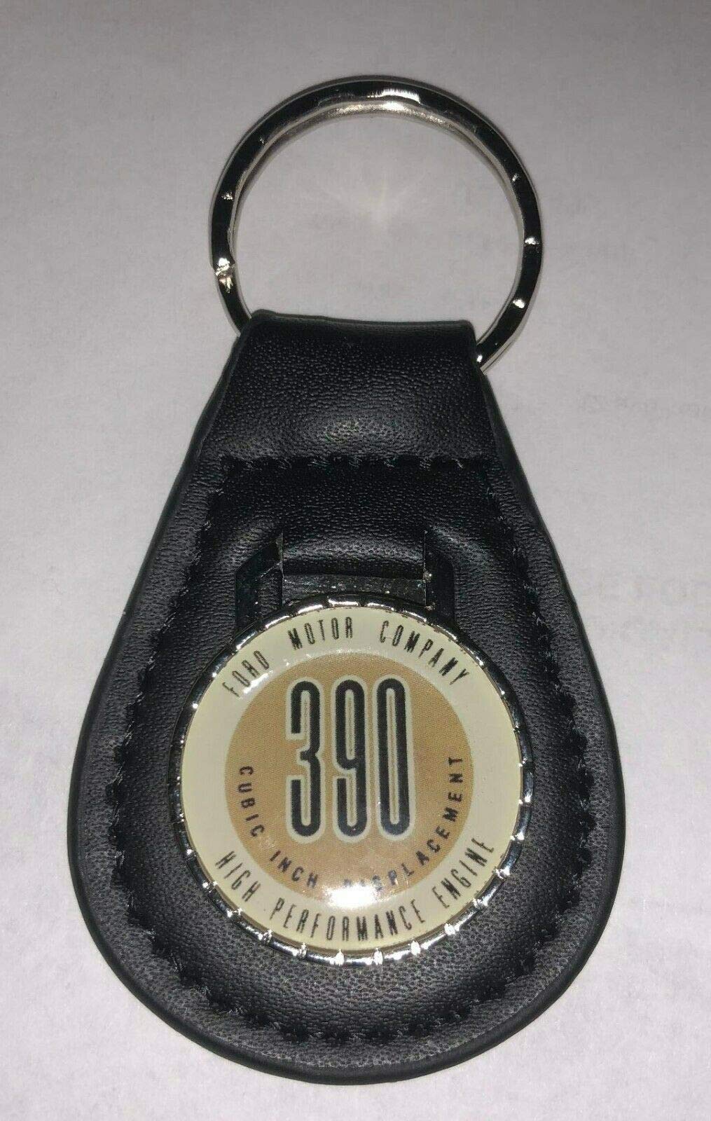 1962 1963 1964 GALAXIE 390 HIGH PERFORMANCE ENGINE LOGO LEATHER KEYCHAIN - BLACK