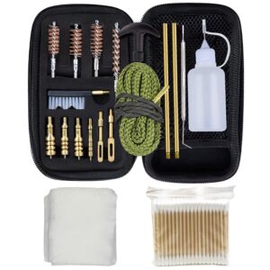 gun cleaning kit 19 in 1 with special 9mm handgun snake .22 .38 9mm .40 .45 caliber pistol bronze bore brush and brass jag adapter,100pcs 3" cotton swabs empty bottle by dingdoon