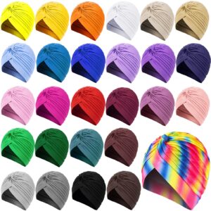 27 pieces stretch turbans twisted pleated headwraps assorted colors head beanies india's hair covers solid head coverings for women girls sleeping head accessories, 27 colors