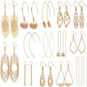 aganippe 14 pairs gold dangle earrings for women- simple drop earrings multipack-curved threader dangle earrings set-upside down hoop earrings- leaf earrings