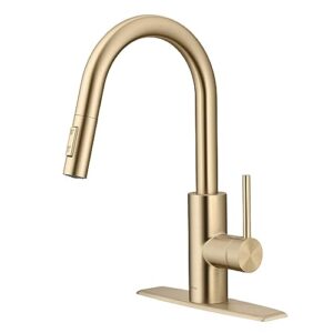 kraus oletto pull-down single handle kitchen faucet with quickdock top mount installation assembly in spot free antique champagne bronze, 15 1/8 inch, kpf-2620sfacb