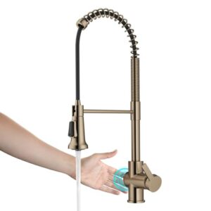 kraus britt touchless sensor commercial pull-down single handle kitchen faucet in spot free antique champagne bronze, ksf-1691sfacb