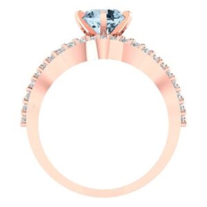 Clara Pucci 1.49ct Round Cut Halo Solitaire Natural Swiss Blue Topaz Engagement Anniversary Wedding Ring band set 18k Rose Gold 5.75