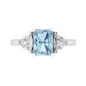 3.0ct emerald cut 3 stone solitaire swiss blue topaz ideal engagement promise anniversary bridal ring 18k white gold 5.75