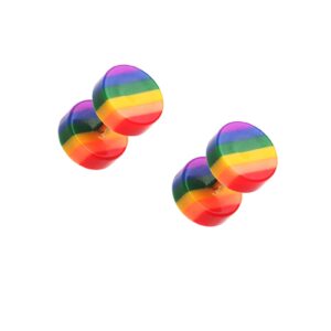 pierced owl 16ga acrylic rainbow striped fake cheater plugs, sold as a pair