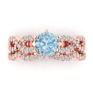 clara pucci 1.49ct round cut halo solitaire natural swiss blue topaz engagement anniversary wedding ring band set 18k rose gold 5.75