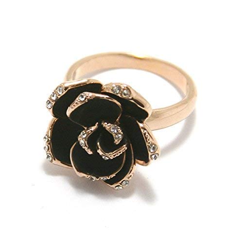 PULABO Exaggerated Rose Gold Ring Shiny Zirconia Garnished with Black Roses Design for New Women Comfortable and Environmentally Popular