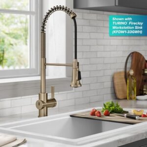 KRAUS Britt Touchless Sensor Commercial Pull-Down Single Handle Kitchen Faucet in Spot Free Antique Champagne Bronze, KSF-1691SFACB