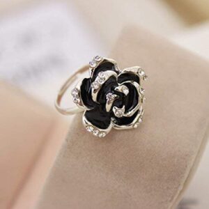 PULABO Exaggerated Rose Gold Ring Shiny Zirconia Garnished with Black Roses Design for New Women Comfortable and Environmentally Popular