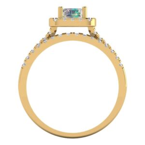 Clara Pucci 1.5ct Emerald Halo Solitaire Genuine Blue Moissanite Anniversary Wedding Engagement Ring Band set 18K Yellow Gold 3.5