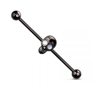 pierced owl 14ga simple skull head 316l surgical stainless steel industrial cartilage barbell (black)