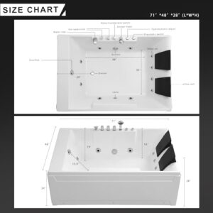 Empava Whirlpool Bathtub Massage Soaking SPA Chromatherapy Jets Tub Model 2021 72JT367