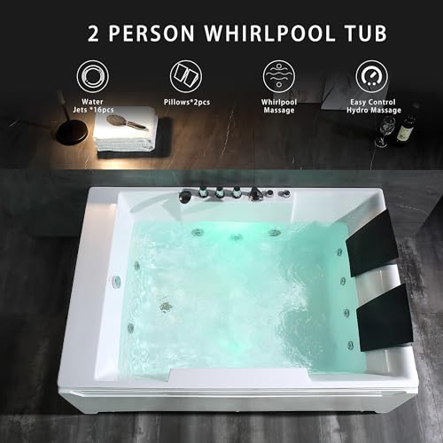 Empava Whirlpool Bathtub Massage Soaking SPA Chromatherapy Jets Tub Model 2021 72JT367