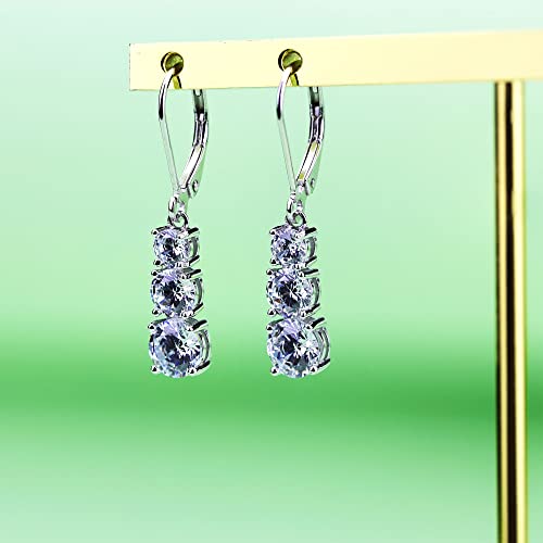 925 Sterling Silver Cubic Zirconia Leverback Drop Earrings Cz Dangle Earrings for Women