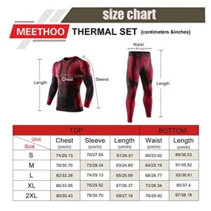 MeetHoo Men's Thermal Underwear Set Seamless Compression Base Layer Winter Gear Sports Long Johns Bottoms, Red, Large