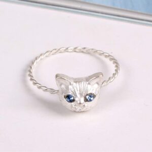 U-M PULABO Ring Ladies Ring Hand Ornament Rhinestone Glitter Cat Pattern Cute Fashionable Anniversary Present Exquisite Useful