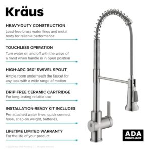 KRAUS Britt Touchless Sensor Commercial Pull-Down Single Handle Kitchen Faucet in Spot Free Stainless Steel, KSF-1691SFS