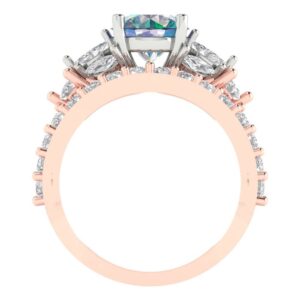 Clara Pucci 2.67 carat Round cut 3 stone Genuine Blue Moissanite Anniversary Wedding Engagement Ring Band set 18K Rose White Gold 3.5