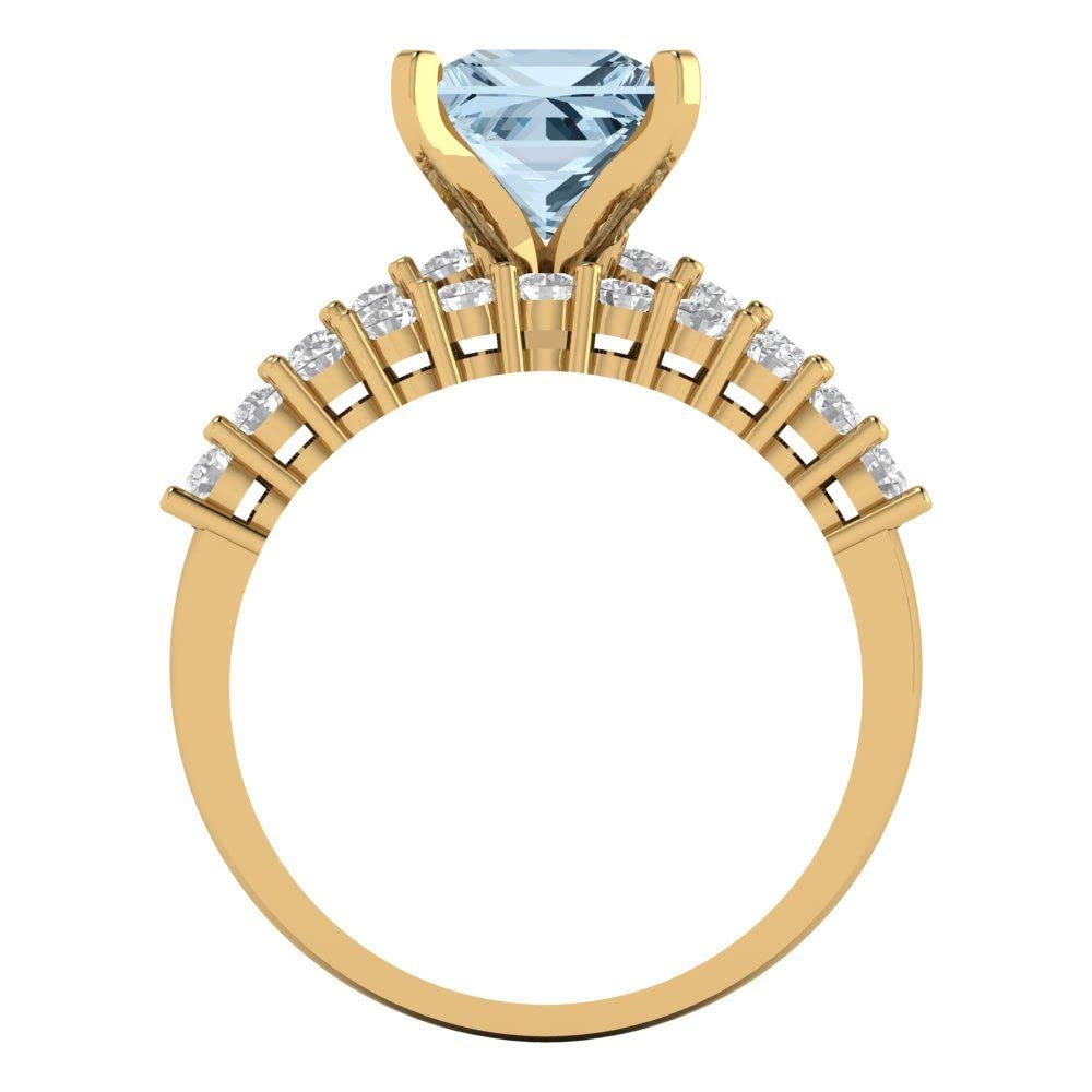 Clara Pucci 2.66ct Princess Cut Solitaire Natural Swiss Blue Topaz Engagement Anniversary Bridal Ring Band set 18k Yellow Gold 9.5