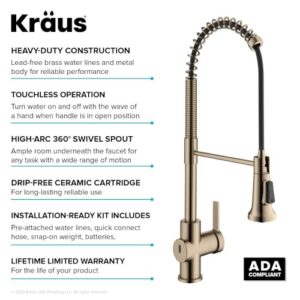 KRAUS Britt Touchless Sensor Commercial Pull-Down Single Handle Kitchen Faucet in Spot Free Antique Champagne Bronze, KSF-1691SFACB