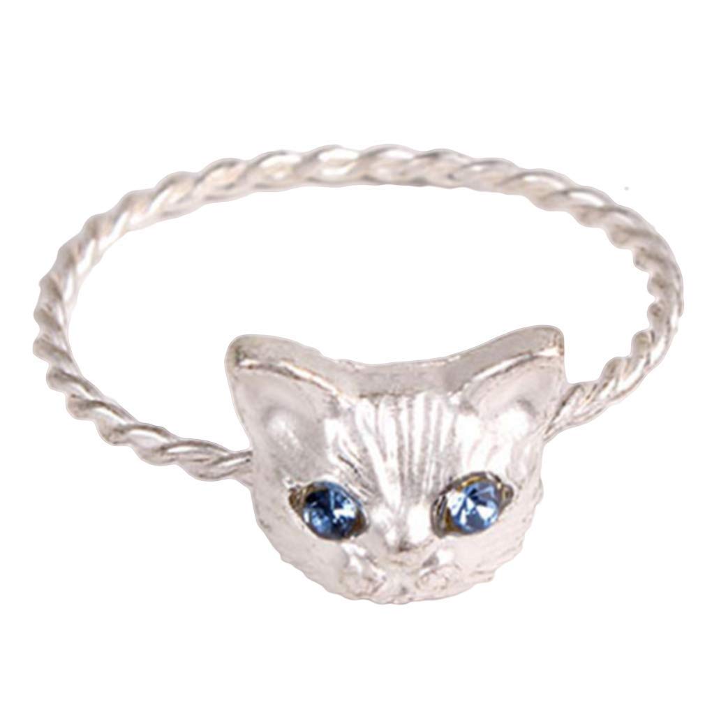 U-M PULABO Ring Ladies Ring Hand Ornament Rhinestone Glitter Cat Pattern Cute Fashionable Anniversary Present Exquisite Useful