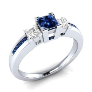 u-m pulabo 3 stone channel ring imitation blue topaz band princess cut engagement ring for women,size6 stylish useful