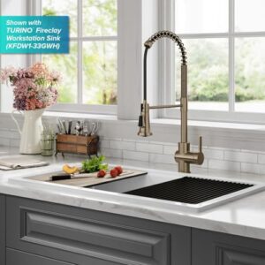 KRAUS Britt Touchless Sensor Commercial Pull-Down Single Handle Kitchen Faucet in Spot Free Antique Champagne Bronze, KSF-1691SFACB