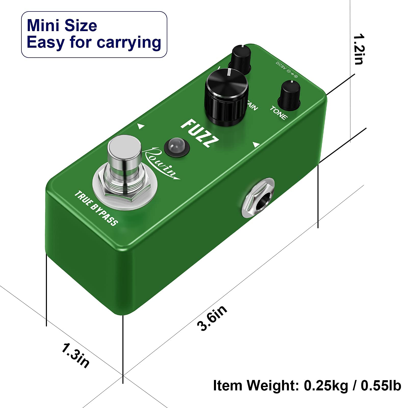 Rowin Analog Fuzz Electronic Guitar Effect Pedal with 9V Power Supply