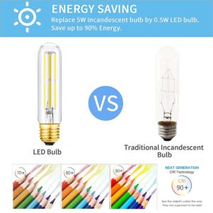 T10 Led Bulb,Dimmable 6W Led Tubular Bulbs, 60 Watt Incandescent Bulb Equivalent, 5000K Cool White, Clear Glass, E26 Base Lamp Bulb, for Cabinet Display Cabinet etc. (Cool White-6P)