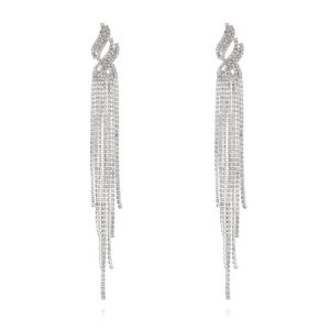 t-ztoss extra long fashion luxury tassel rhinestone earrings silver elegant crystal bridal tassel earrings bling dangle earrings in prom party wedding jewelry gift sparkling sexy chandelier eardrop