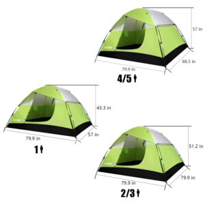 Camping Tent, TEKOMI 4/5 Person Waterproof Family Dome Tent with Removable Rain Fly, Instant Cabin Tent for 60 Seconds Set Up, Advanced Venting Design, Fit Camp Backpacking Hiking Outdoor, Dark Green