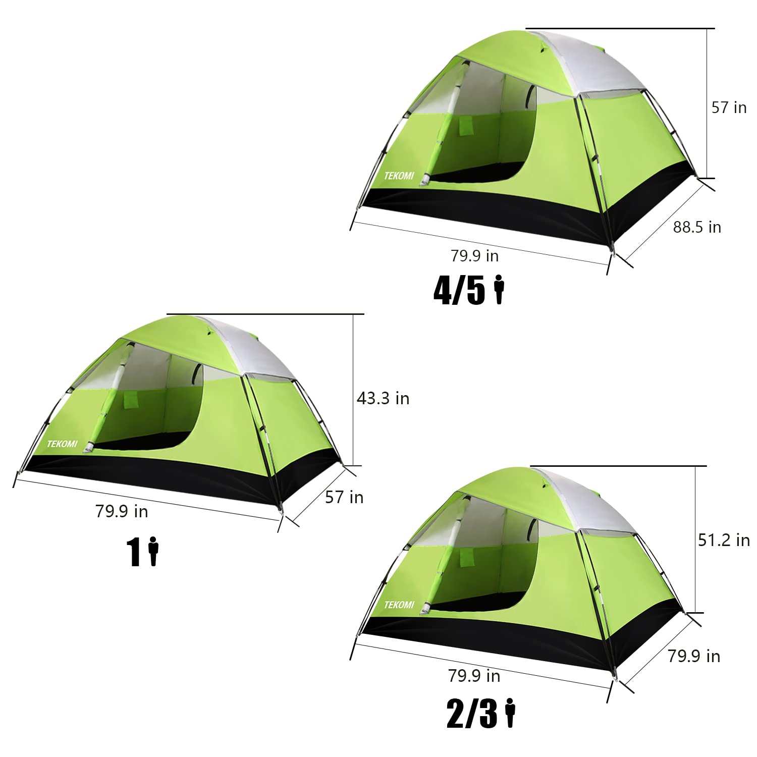 Camping Tent, TEKOMI 4/5 Person Waterproof Family Dome Tent with Removable Rain Fly, Instant Cabin Tent for 60 Seconds Set Up, Advanced Venting Design, Fit Camp Backpacking Hiking Outdoor, Dark Green