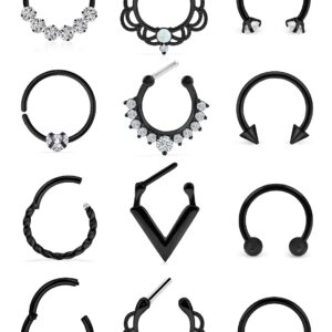 Ylqjksk Surgical Steel septum jewelry 16G helix piercing jewelry daith piercing jewelry smiley piercing jewelry rook piercing jewelry tragus piercing jewelry For Women Men Retainer，Black Tone