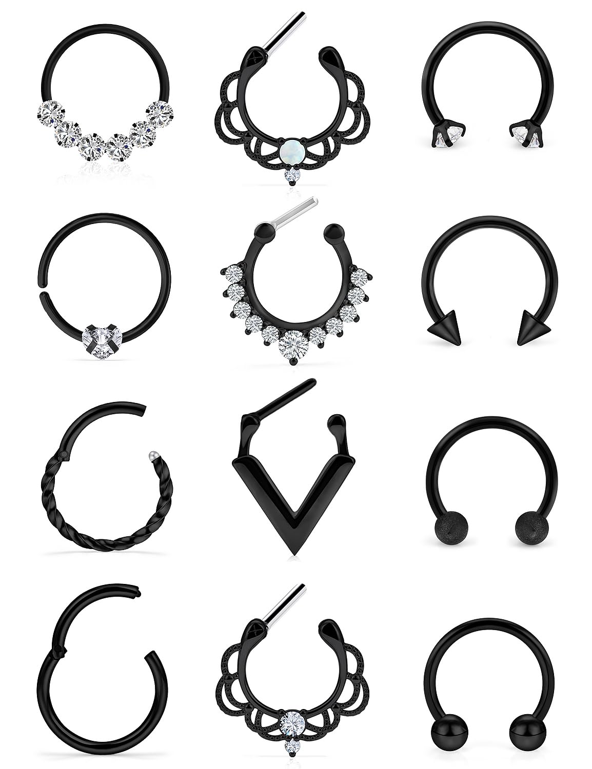 Ylqjksk Surgical Steel septum jewelry 16G helix piercing jewelry daith piercing jewelry smiley piercing jewelry rook piercing jewelry tragus piercing jewelry For Women Men Retainer，Black Tone