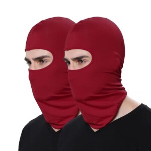 pack of 2 full face mask for outdoor airsoft motorcycle ski mask winter sun balaclava helmet face cover for outdoor sports windproof dustproof wine red