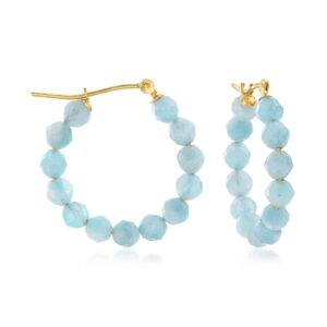 ross-simons 9.60 ct. t.w. aquamarine bead hoop earrings in 14kt yellow gold